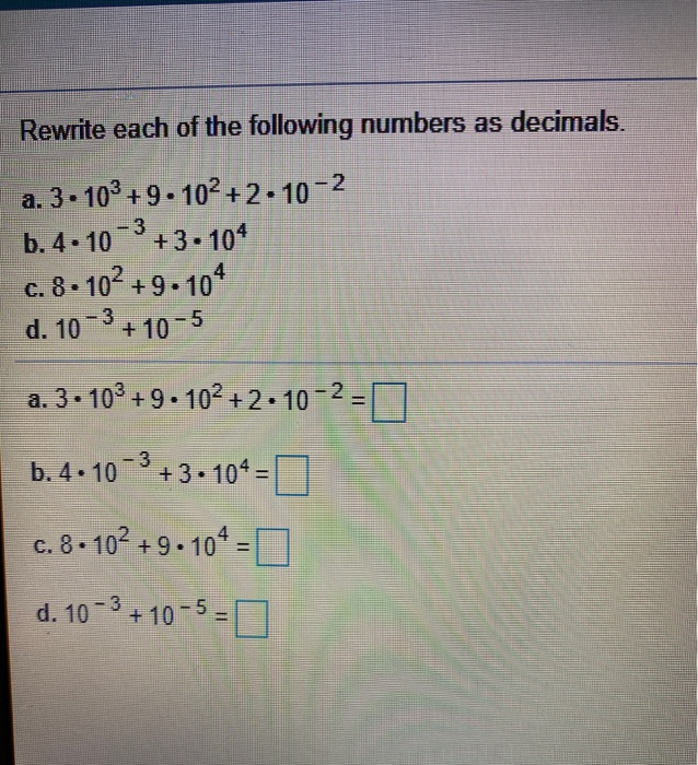 Solved Rewrite each of the following numbers as decimals. a. | Chegg.com