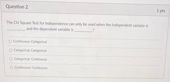 [Solved]: The Chi Square Test for Independence can only be