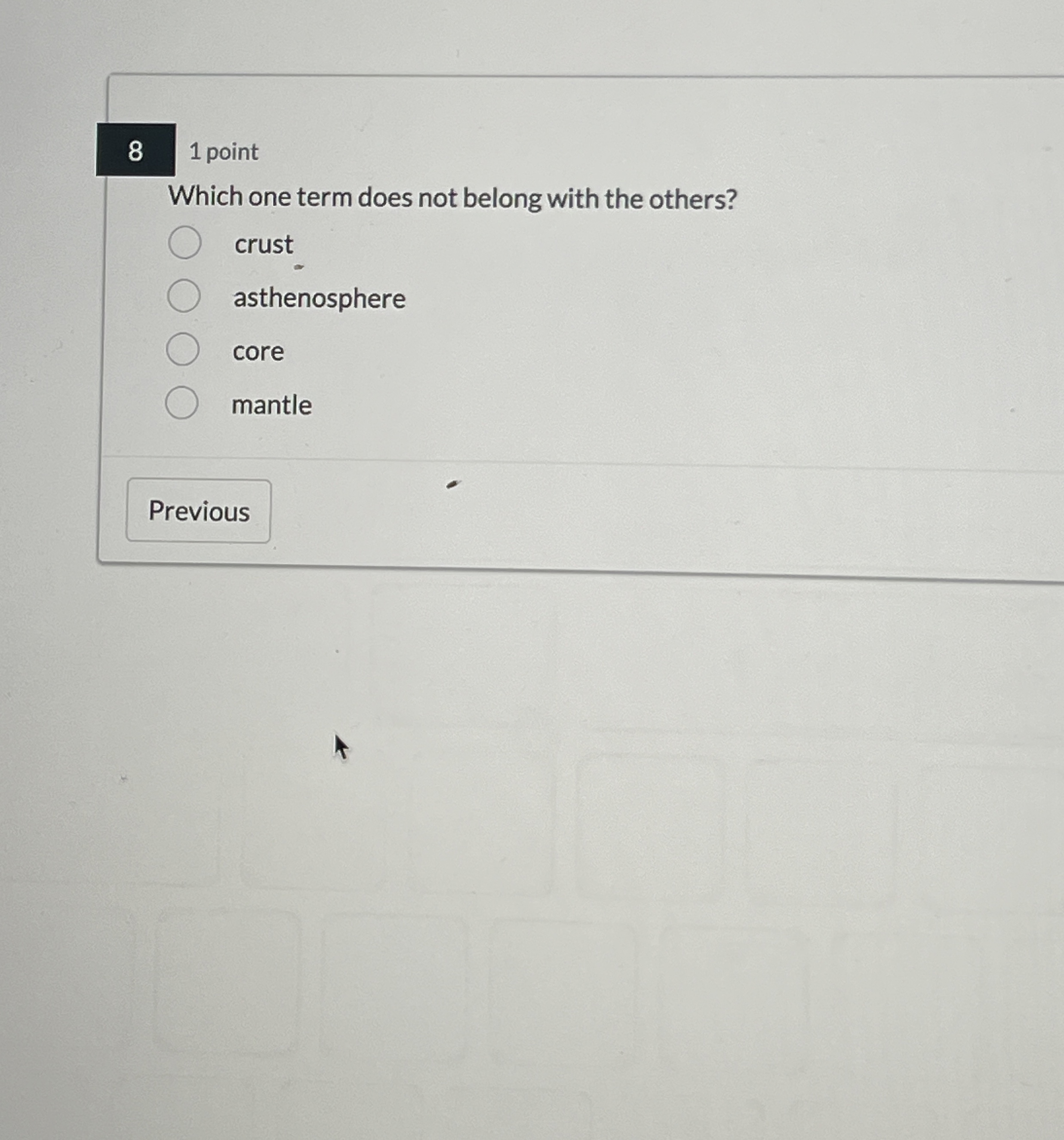 Solved 81 ﻿pointWhich one term does not belong with the | Chegg.com