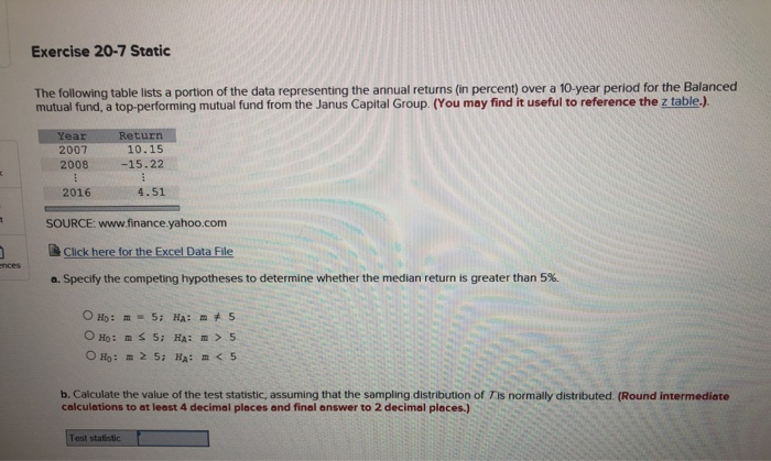 Solved Exercise 20-7 Static The following table lists a | Chegg.com