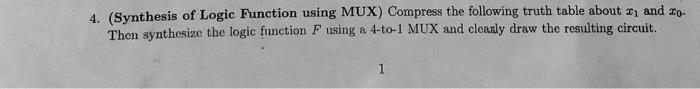 Solved (Synthesis of Logic Function using MUX) Compress the | Chegg.com