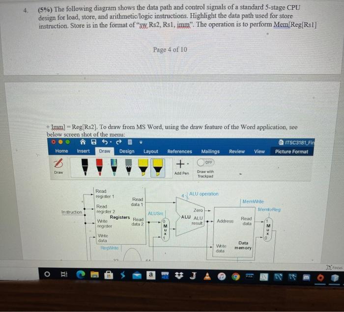 Solved 4. (5%) The following diagram shows the data path and | Chegg.com