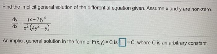 Solved Find the implicit general solution of the | Chegg.com