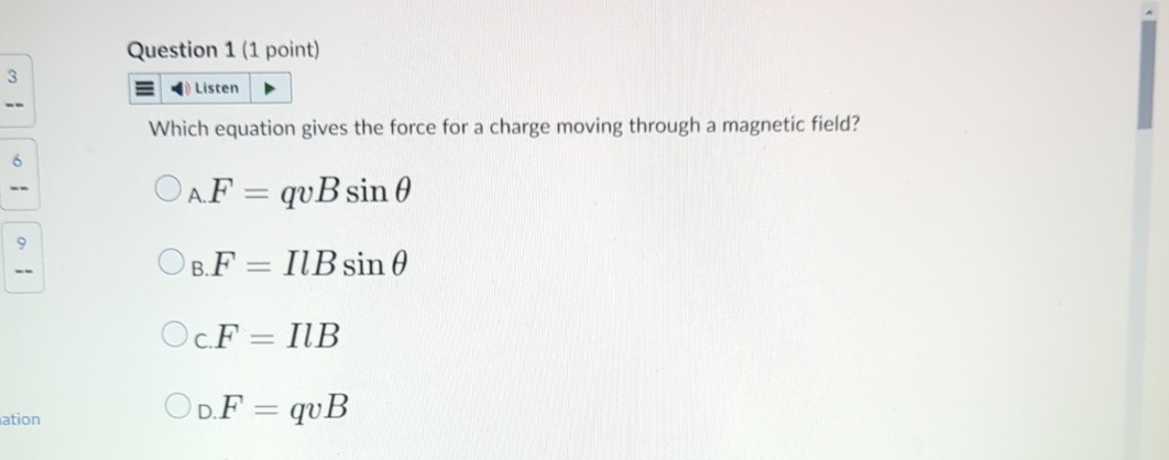 Solved Question 1 (1 ﻿point)Which equation gives the force | Chegg.com
