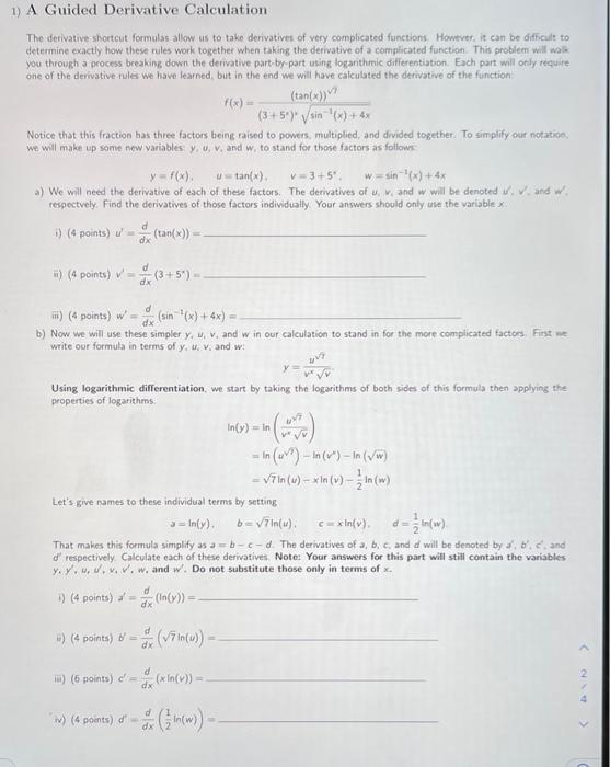 Solved 1) A Guided Derivative Calculation The derivative | Chegg.com