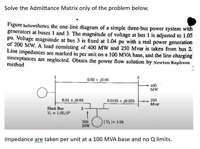 Solved Solve the Admittance Matrix only of the problem | Chegg.com