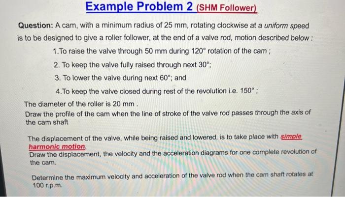 Solved Example Problem 2 (SHM Follower) Question: A cam, | Chegg.com