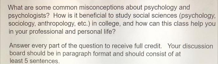 Solved What are some common misconceptions about psychology | Chegg.com