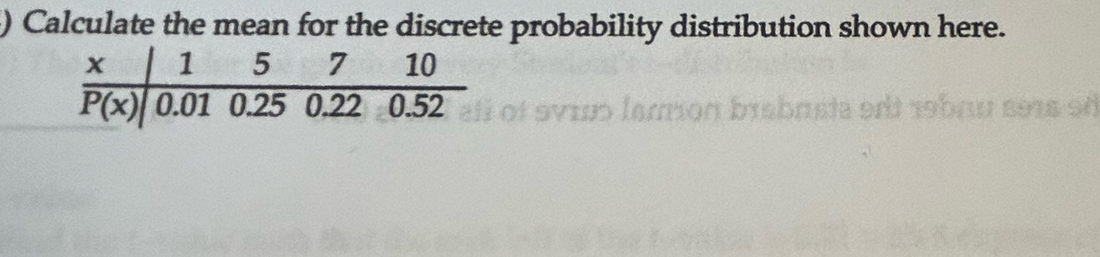 Solved Calculate the mean for the discrete probability | Chegg.com