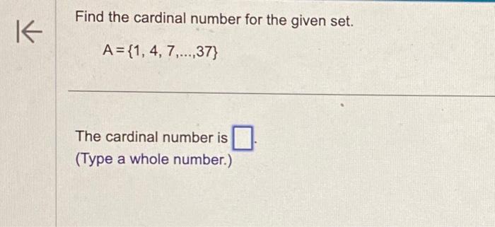 Solved Find the cardinal number for the given set. | Chegg.com