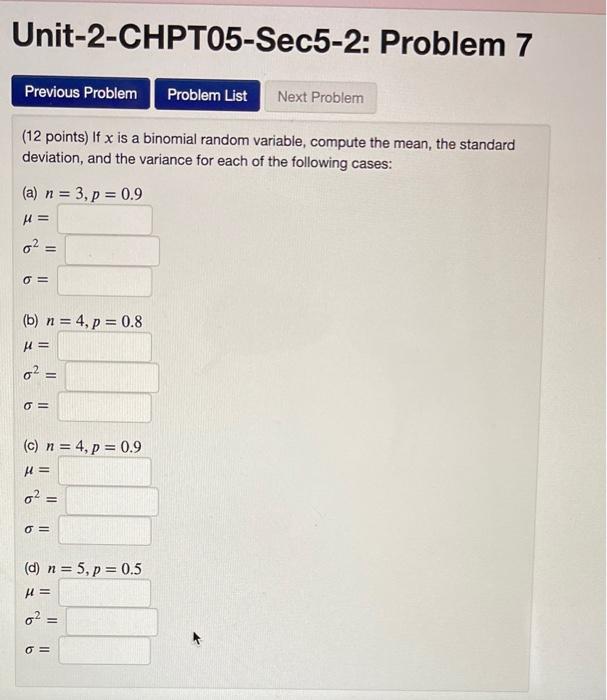 Solved (12 points) If x is a binomial random variable, | Chegg.com