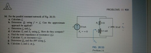 Solved 3) 14. For the parallel resonant network of Fig. | Chegg.com
