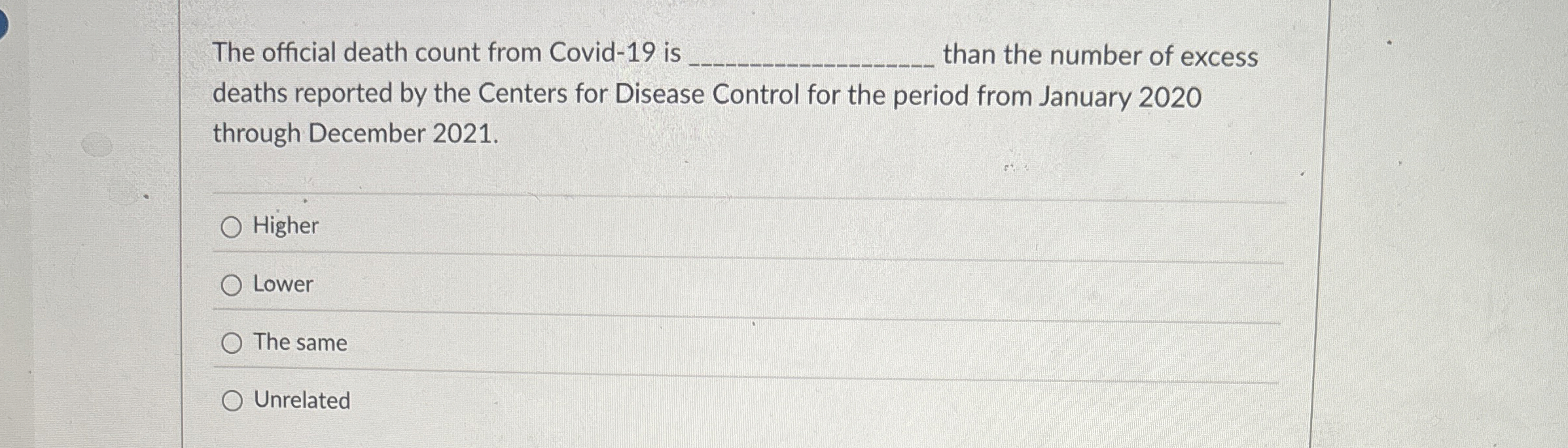 Solved The official death count from Covid-19 ﻿is ﻿than | Chegg.com