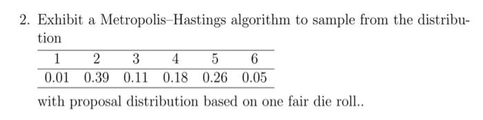Solved 2. Exhibit a Metropolis-Hastings algorithm to sample | Chegg.com