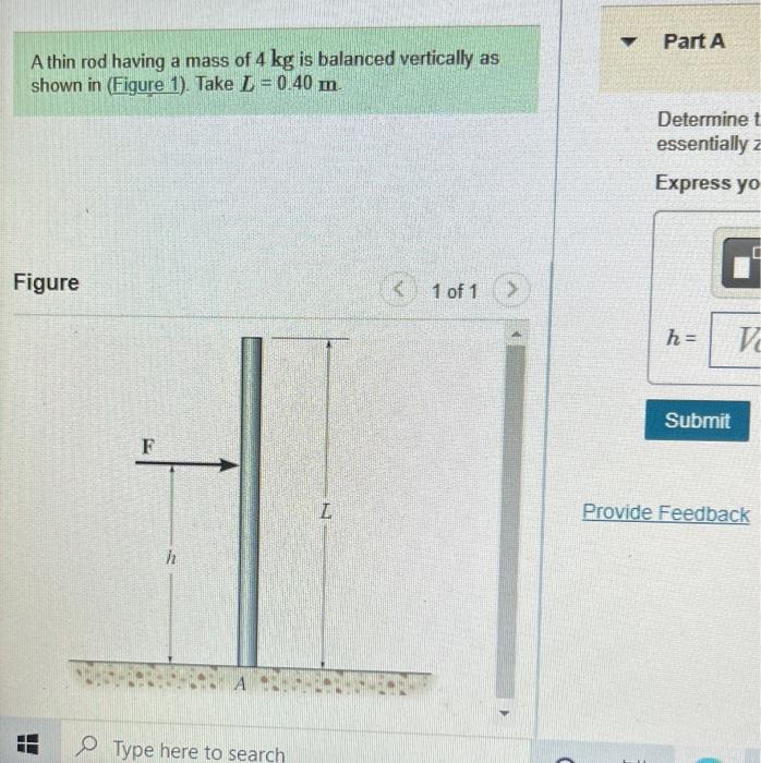 A thin rod having a mass of 4 kg is balanced | Chegg.com