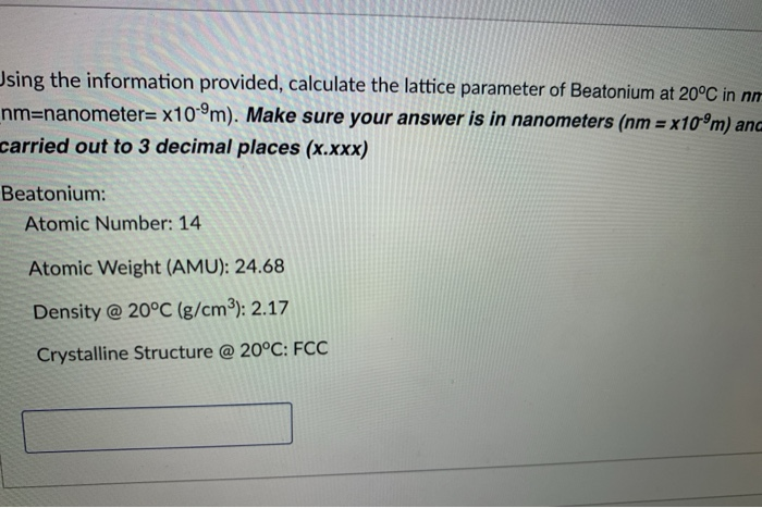 Solved Using the information provided, calculate the lattice | Chegg.com