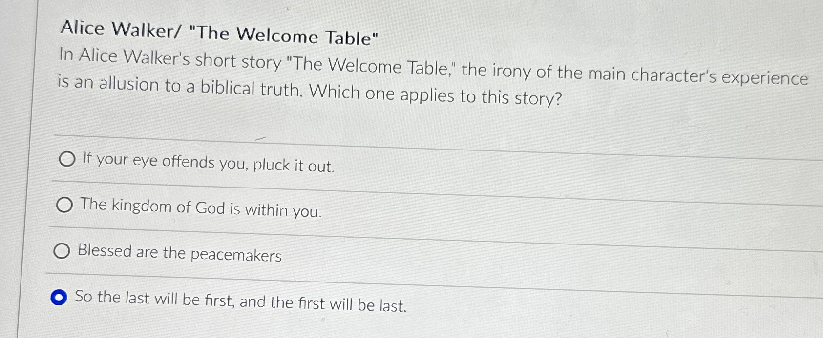 Solved Alice Walker/ ﻿"The Welcome Table"In Alice Walker's | Chegg.com