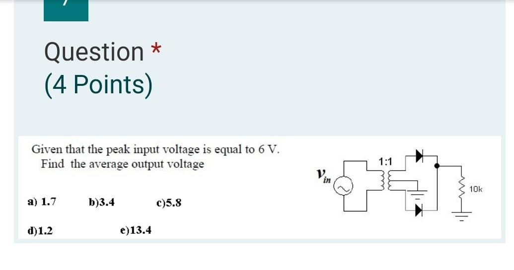 Solved Question * (4 Points) Given that the peak input | Chegg.com
