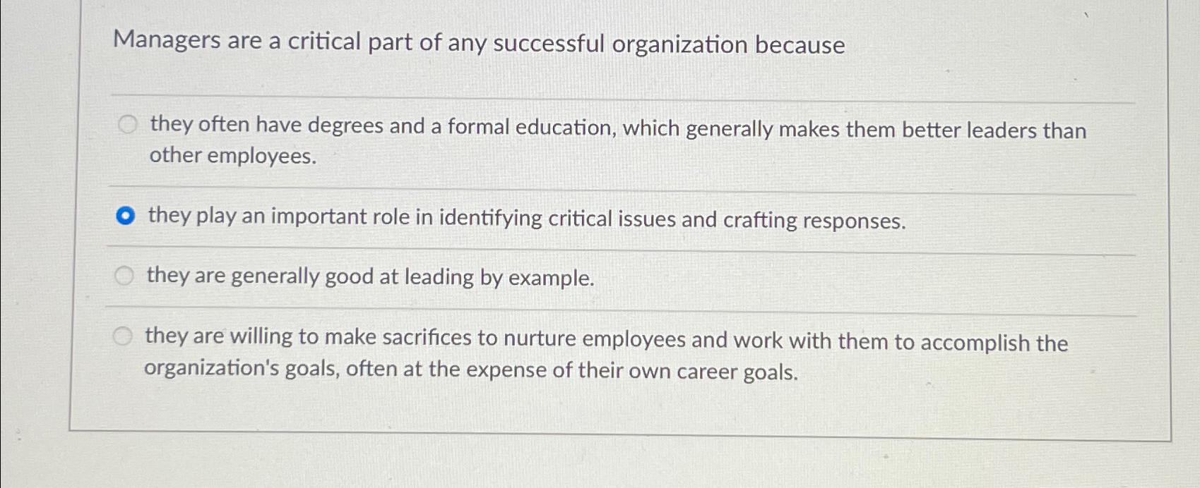 Solved Managers are a critical part of any successful | Chegg.com