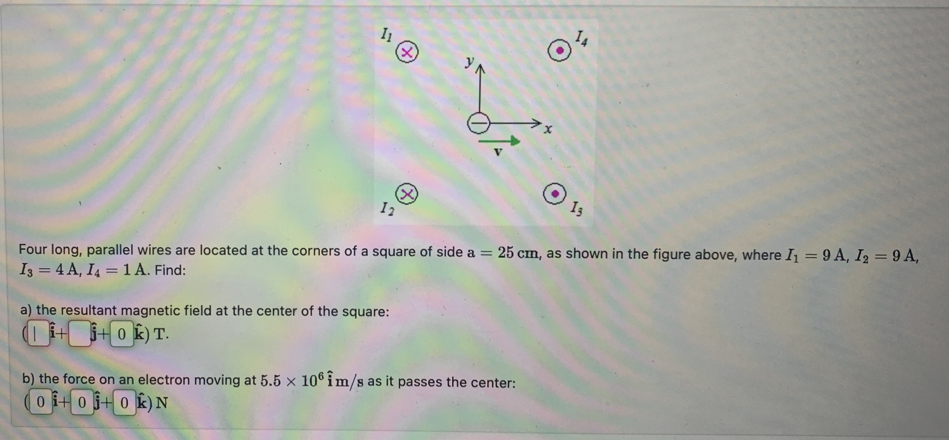 Solved Four long, parallel wires are located at the corners | Chegg.com