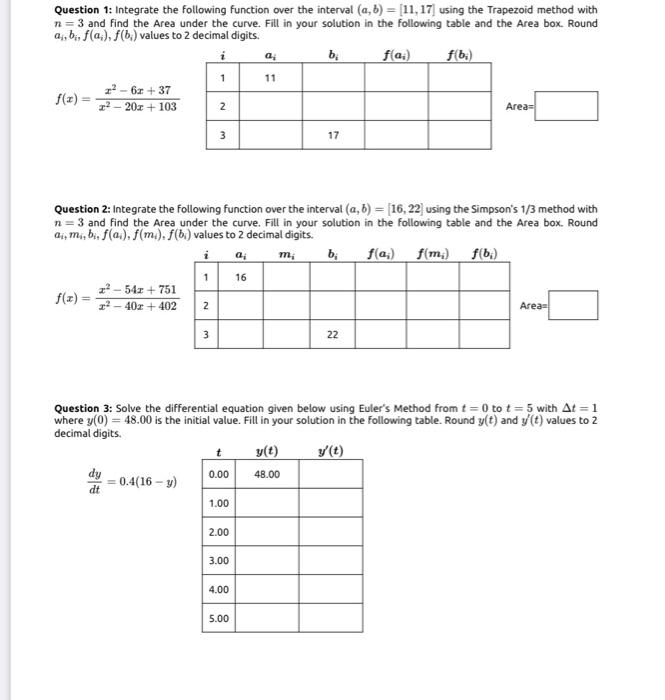 Solved Question 1 : Integrate the following function over | Chegg.com
