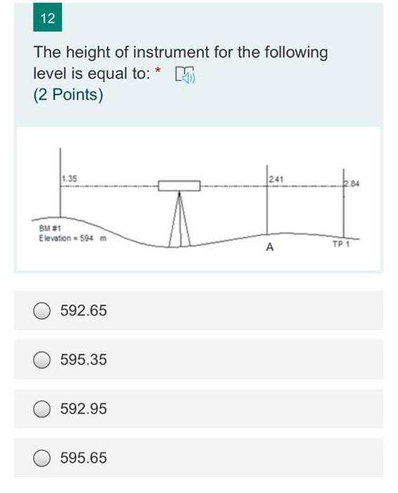 Solved 12 The height of instrument for the following level | Chegg.com