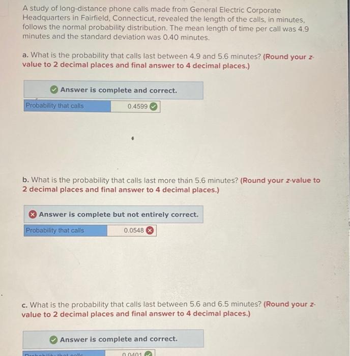 Solved A study of long-distance phone calls made from | Chegg.com