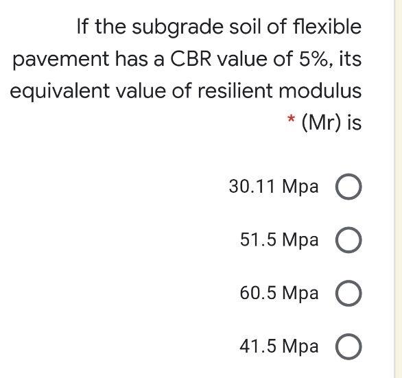 Solved If the subgrade soil of flexible pavement has a CBR | Chegg.com