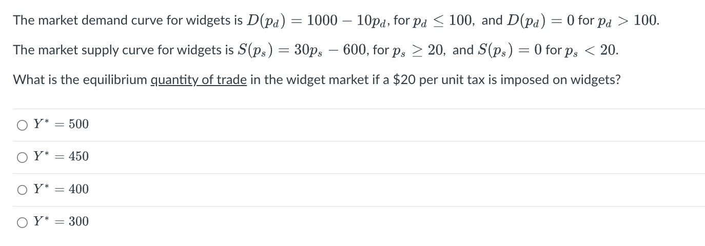 Solved The market demand curve for widgets is | Chegg.com