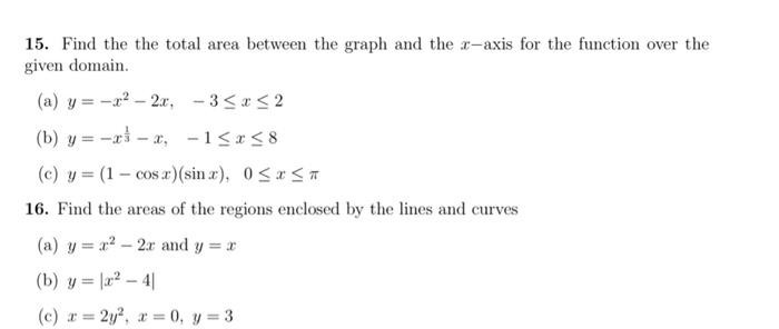 Solved 15. Find the the total area between the graph and the | Chegg.com