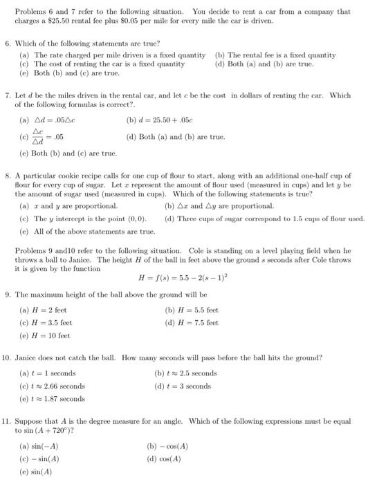 Solved Problems 6 and 7 refer to the following situation. | Chegg.com