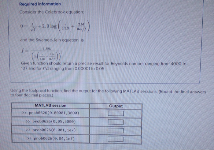 Required information Consider the Colebrook equation: | Chegg.com
