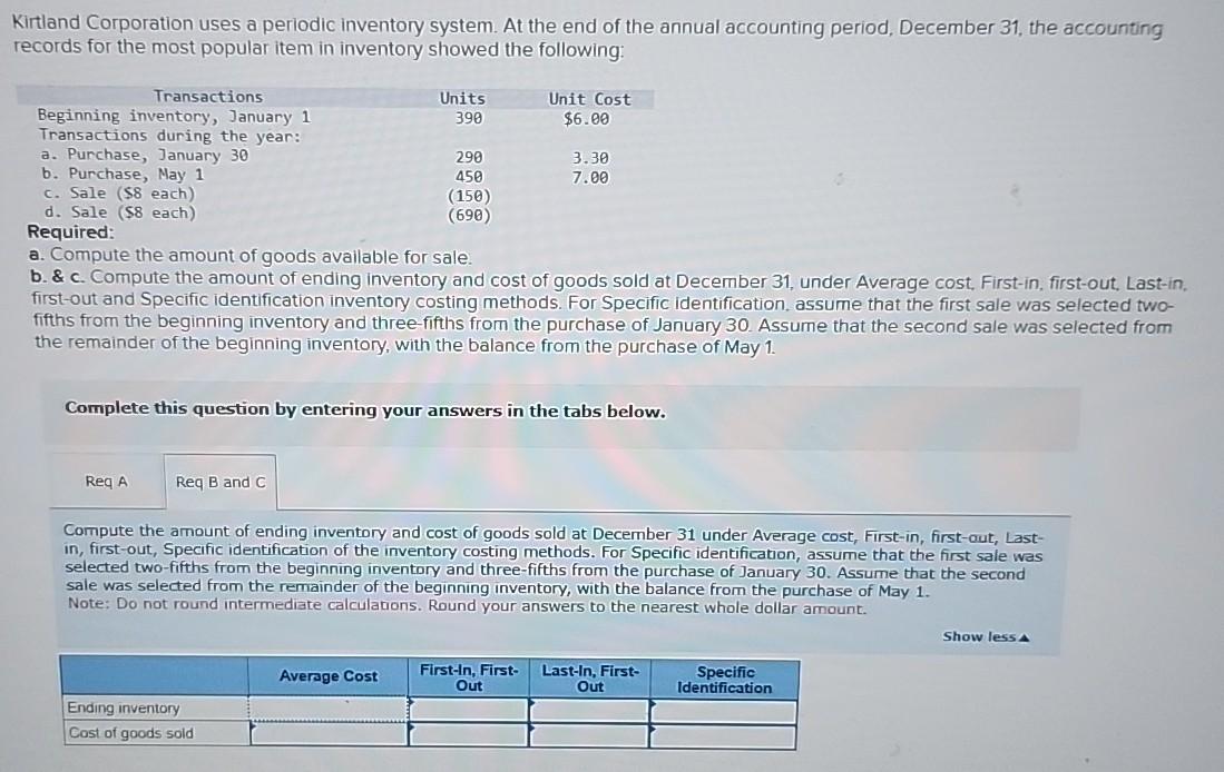 Solved Kirtland Corporation uses a periodic inventory | Chegg.com