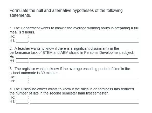 Solved Formulate the null and alternative hypotheses of the | Chegg.com