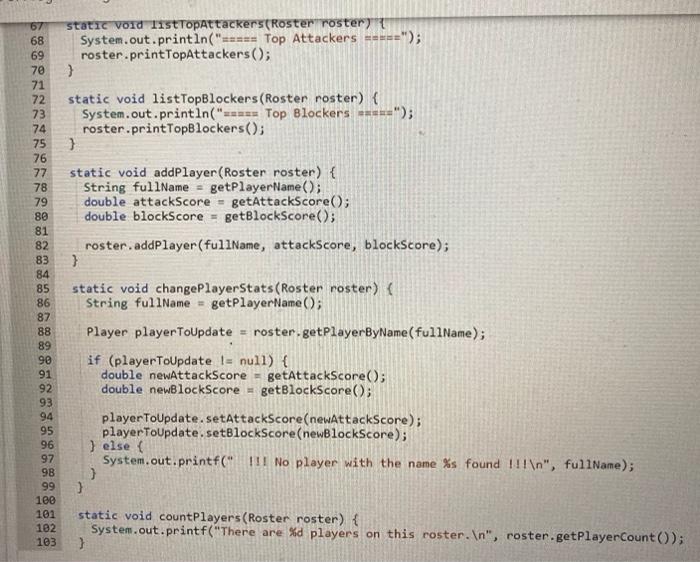 Solved 3 files total. (Main, Player,Roster)Main file should | Chegg.com