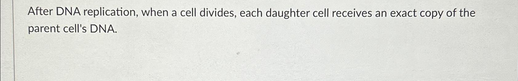 Solved After DNA replication, when a cell divides, each | Chegg.com