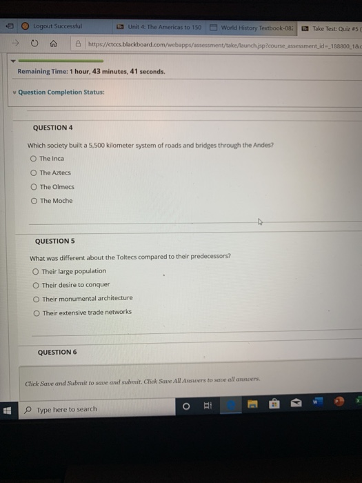 Solved © Logout Successful Unit 4. The Americas to 150 World | Chegg.com