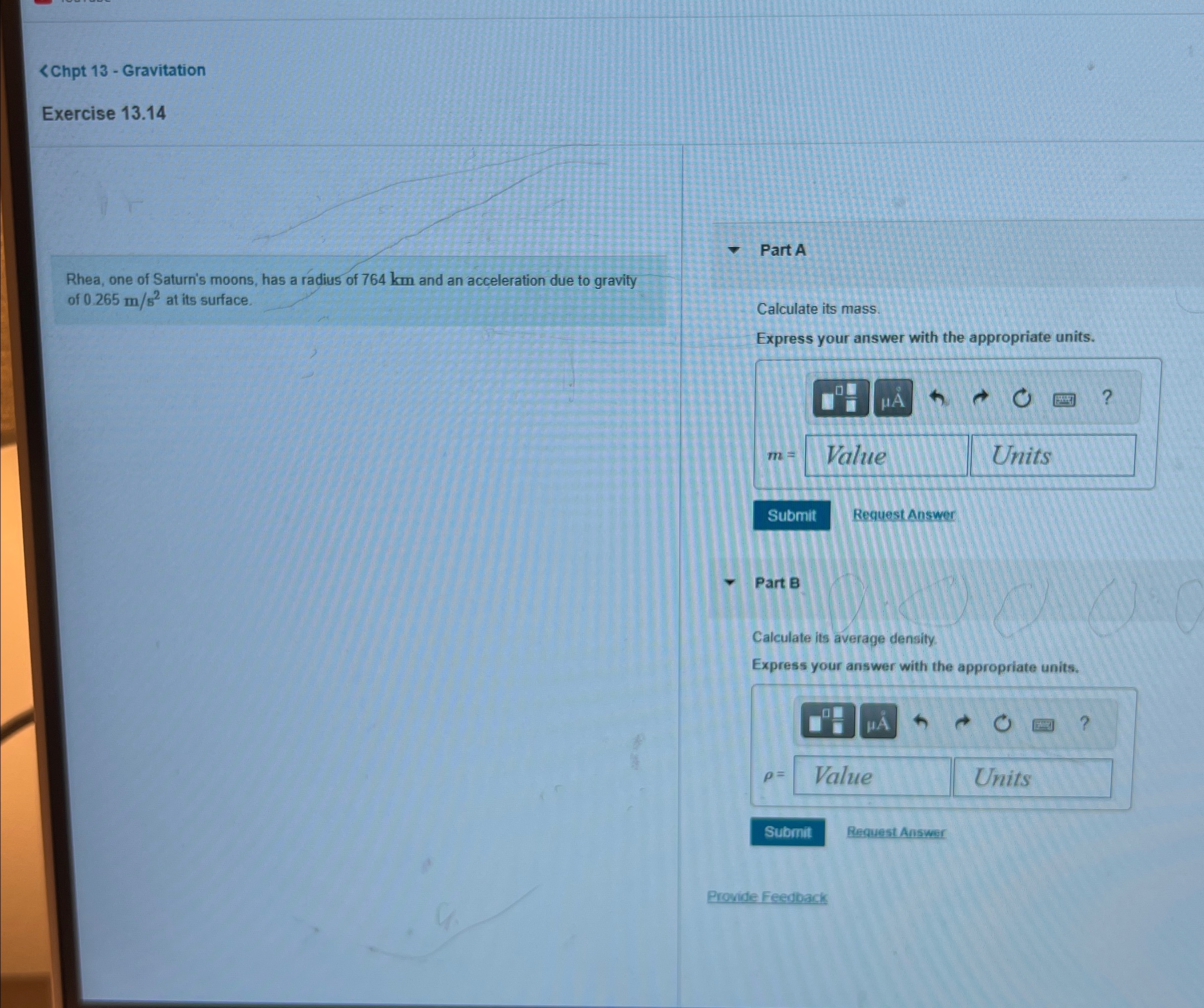 Solved 0.265ms2m=764km ﻿and an ﻿acceleration due to ﻿gravity | Chegg.com