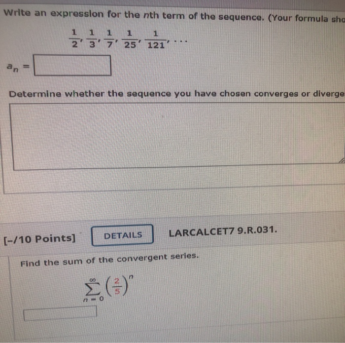 Solved Write an expression for the nth term of the sequence. | Chegg.com