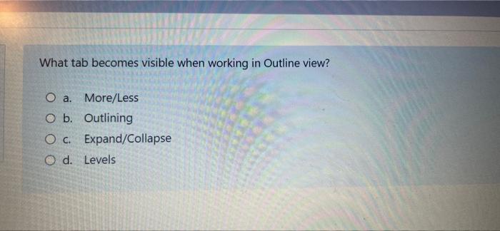 [Solved]: What tab becomes visible when working in Outline