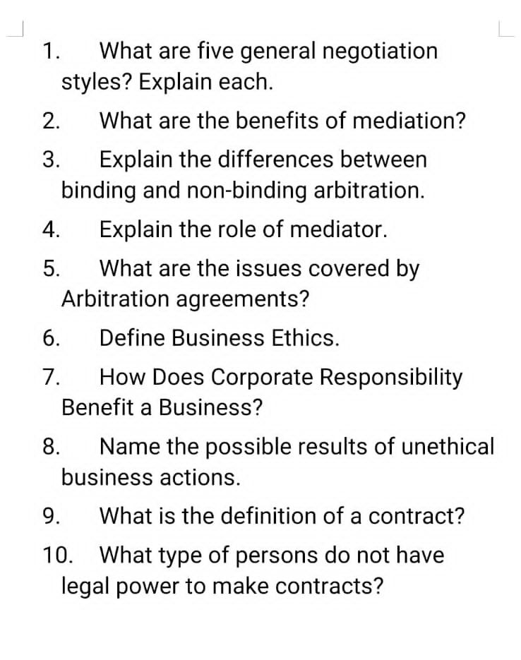 1. What are five general negotiation styles? Explain | Chegg.com