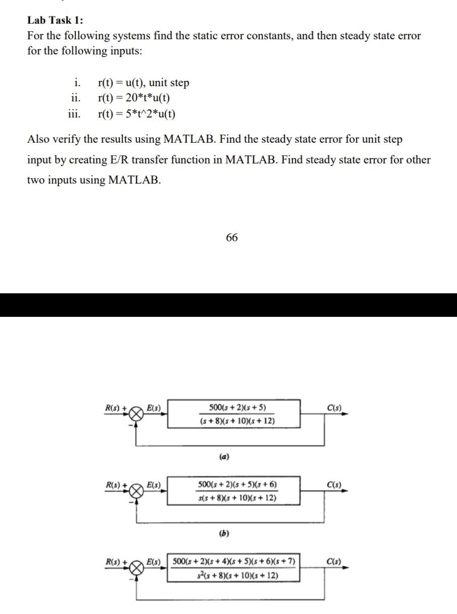 Solved Lab Task 1: For the following systems find the static | Chegg.com