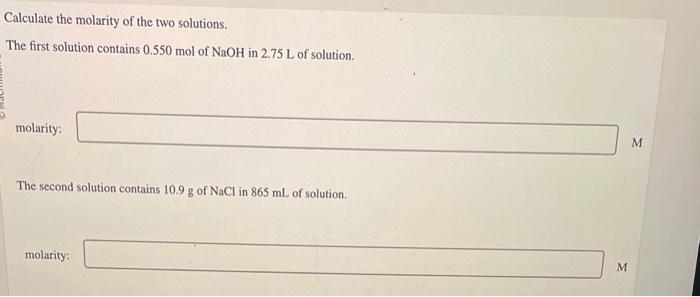 Solved Calculate the molarity of the two solutions. The | Chegg.com