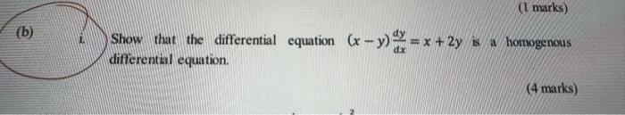 Solved Show that the differential equation (x−y)dxdy=x+2y is | Chegg.com