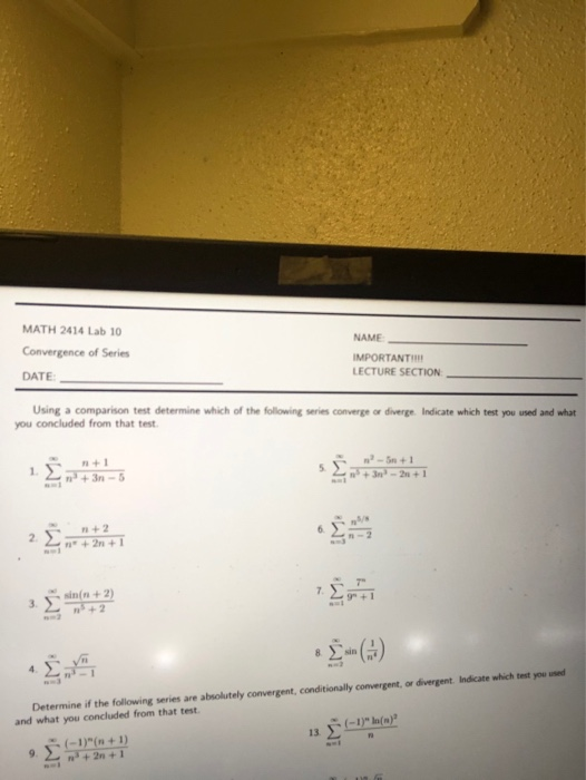 Solved MATH 2414 Lab 10 Convergence of Series NAME IMPORTANT | Chegg.com