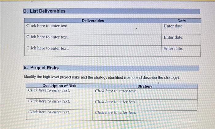 Project Charter B. Project Goal Statement: Describe | Chegg.com