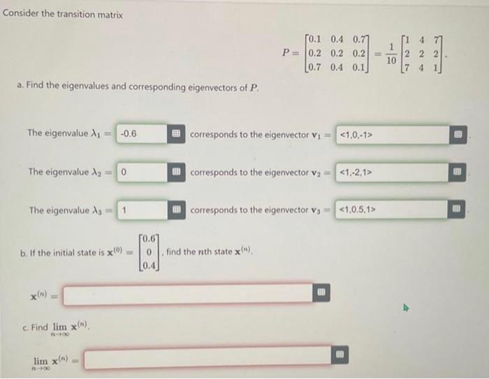 Solved Consider the transition matrix | Chegg.com