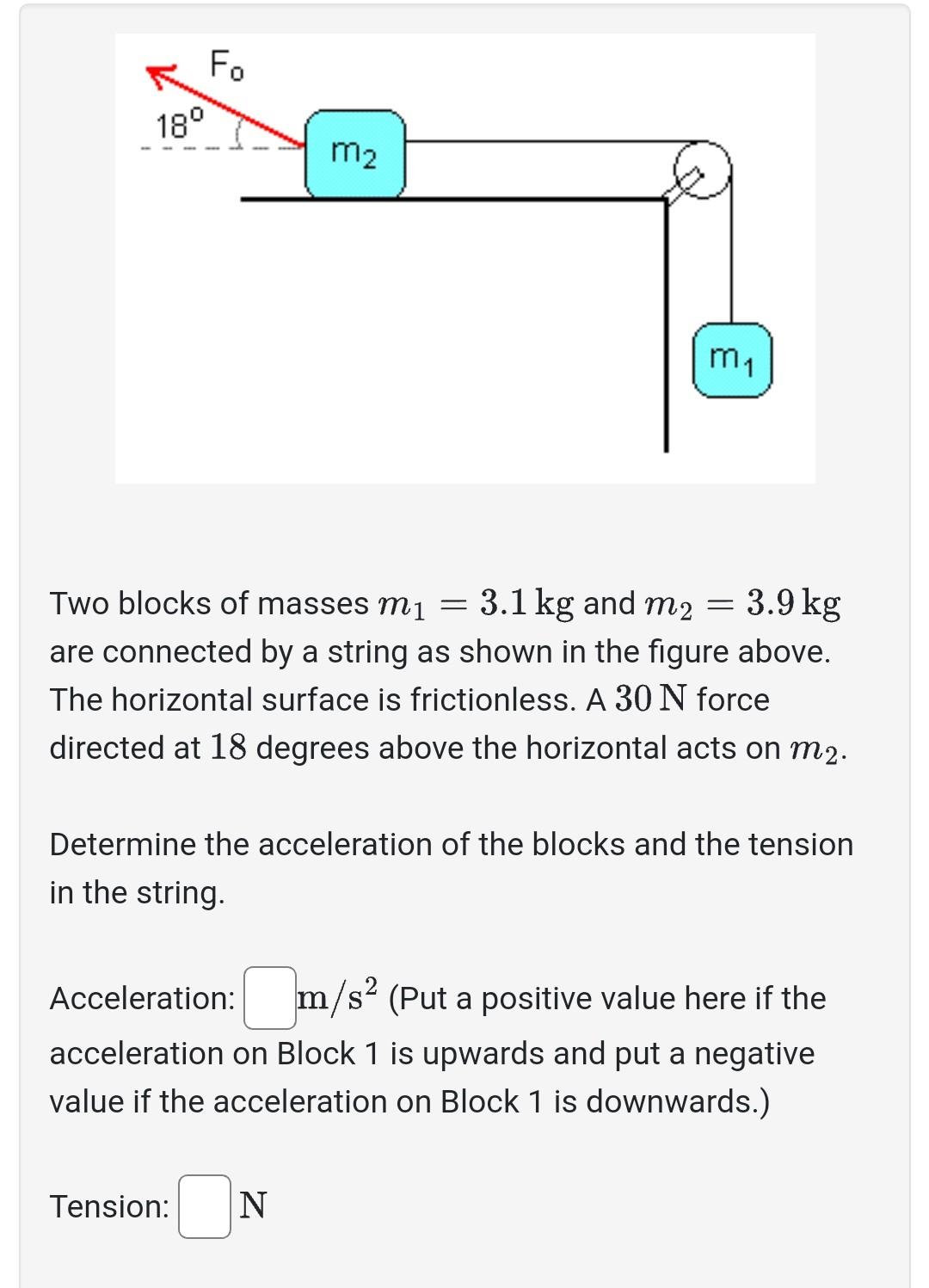 Solved Two blocks of masses m1=3.1 kg and m2=3.9 kg are | Chegg.com