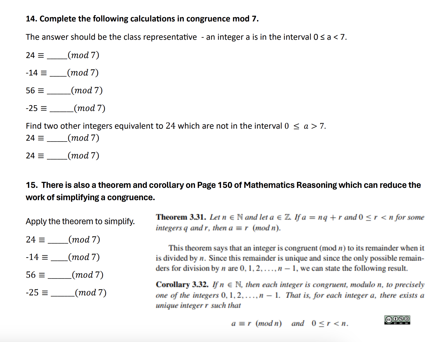 Solved Complete the following calculations in congruence mod | Chegg.com