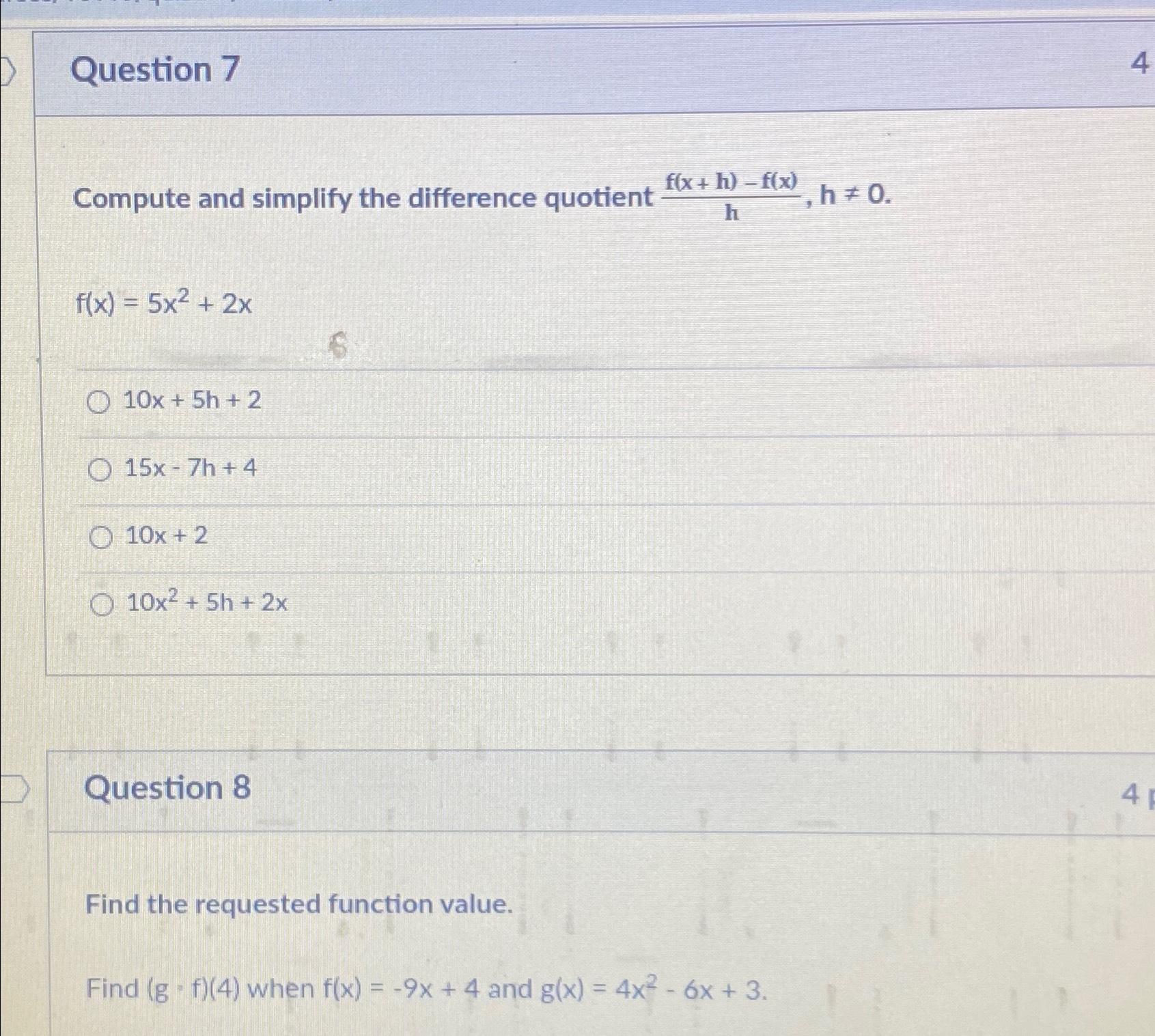 Solved Question 7Compute and simplify the difference | Chegg.com